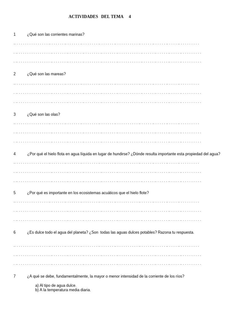 Actividades Repaso Tema 4 | PDF | Agua | sal