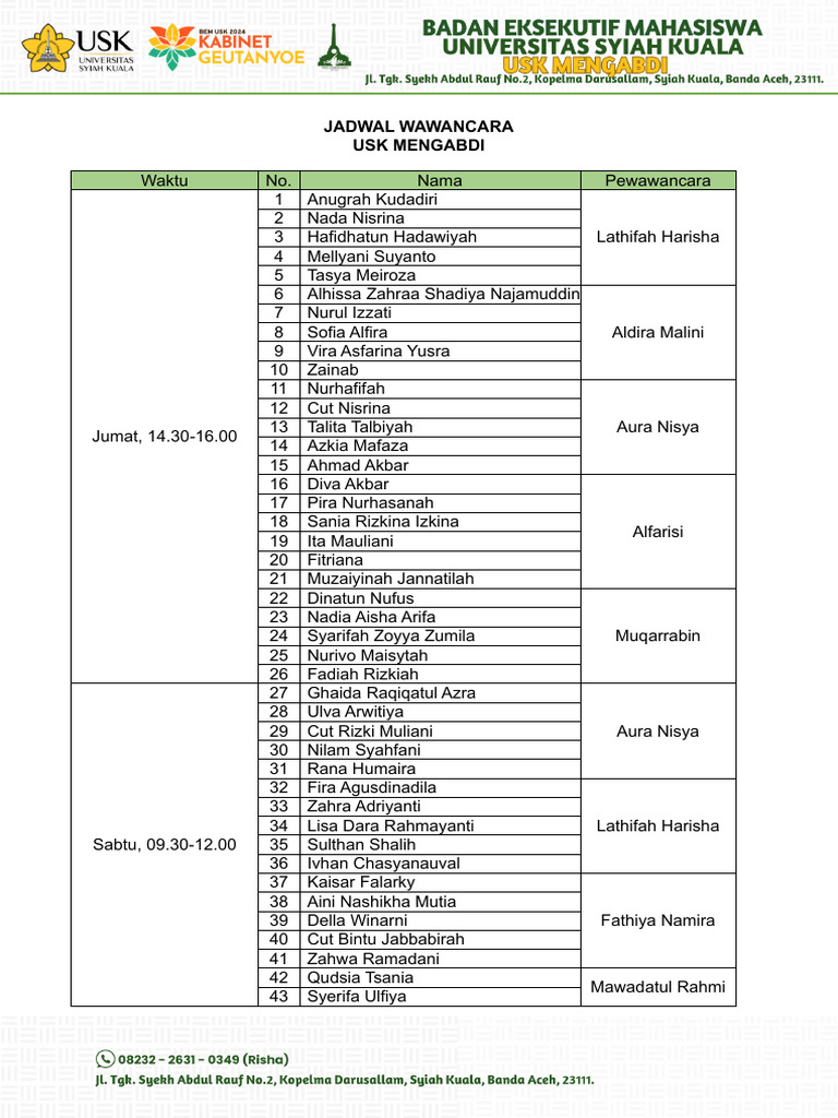 Jadwal Wawancara Usk Mengabdi Fully | PDF