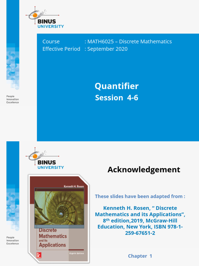 Discrete Mathematics [4] [5] [6] Quantifiers | PDF | First Order Logic | Mathematical Concepts