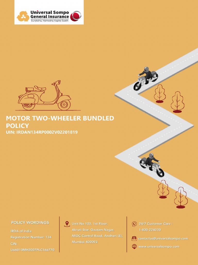 Two-Wheeler Bundled Motor Policy | PDF | Indemnity | Insurance