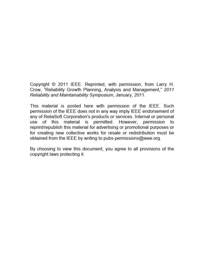 2011 RAMS Reliability Growth Planning Analysis and Management | PDF ...