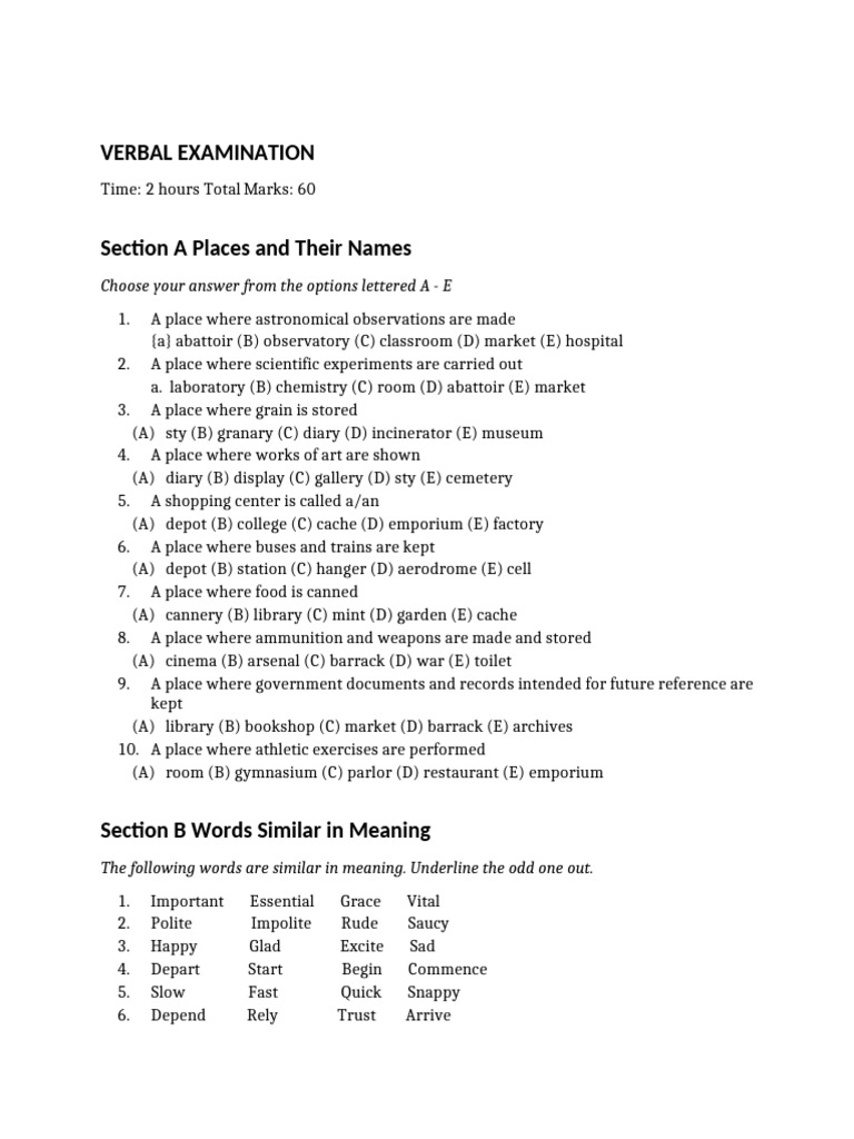 VERBAL EXAMINATION | PDF | Transport