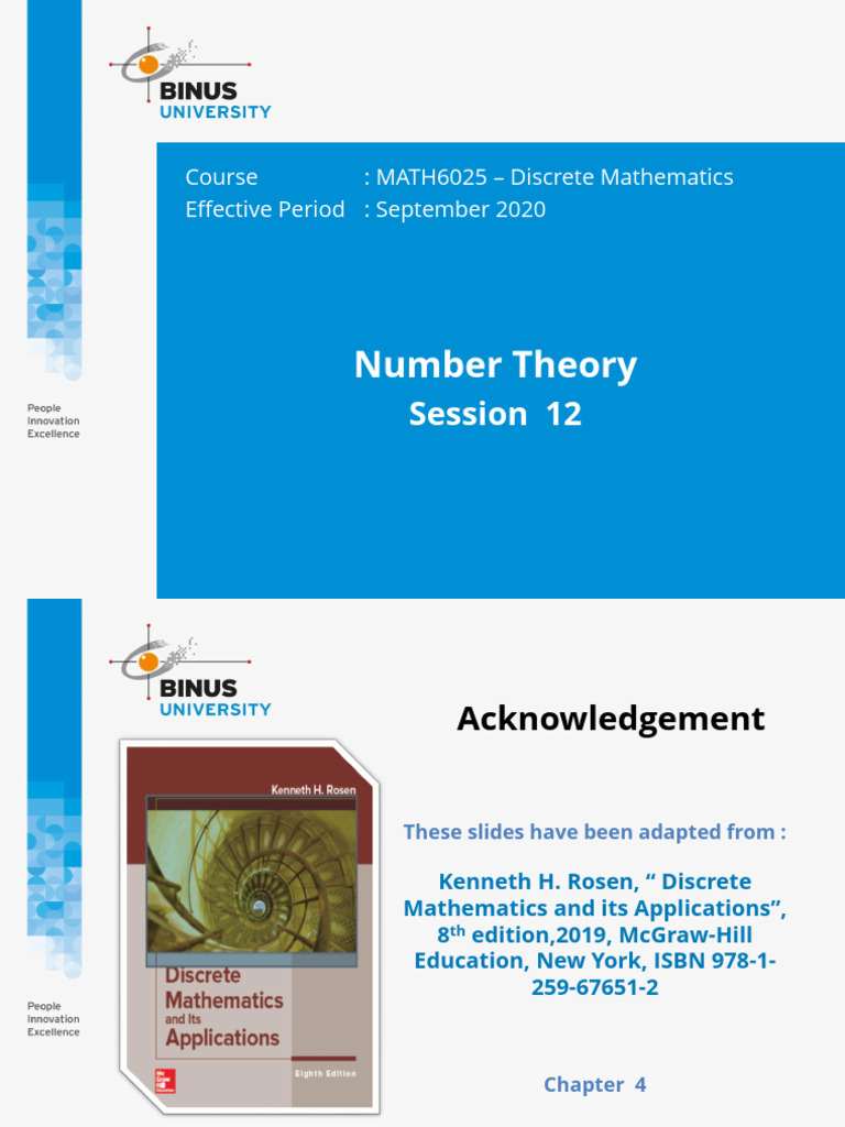Discrete Mathematics (12) Number Theory | PDF | Number Theory | Abstract Algebra