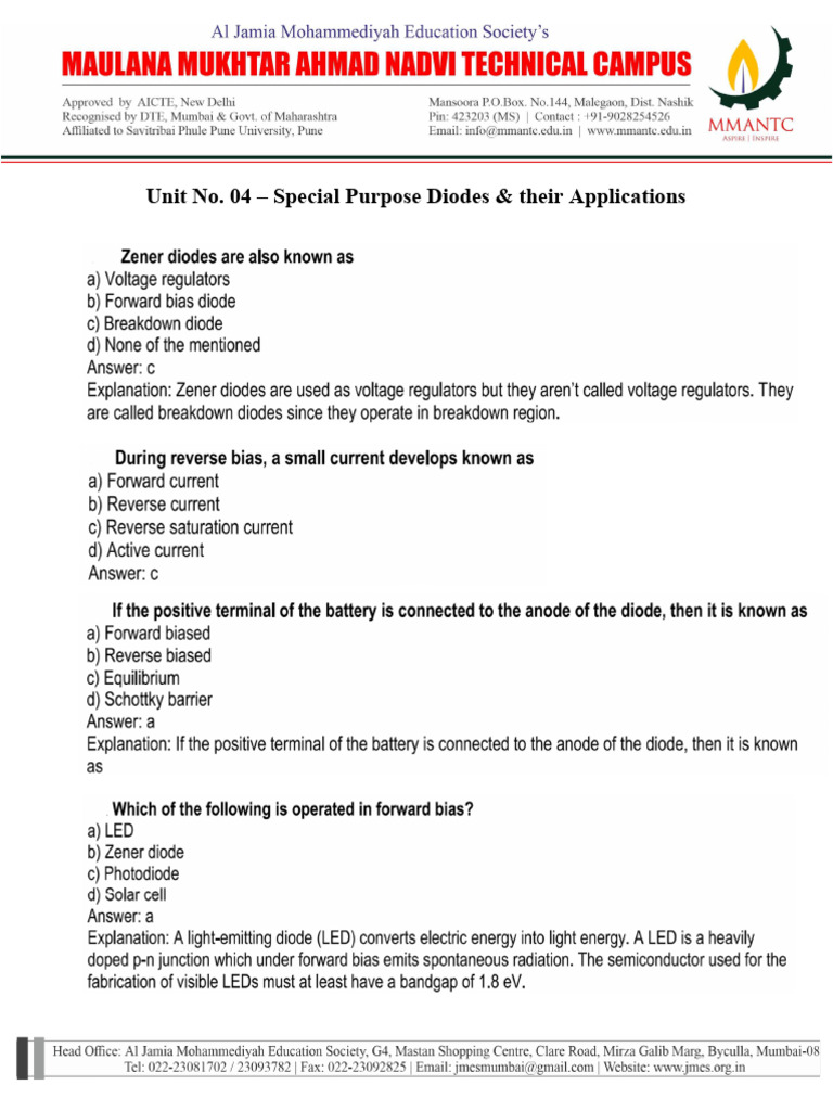 Unit 4 - Special Purpose Diodes | PDF
