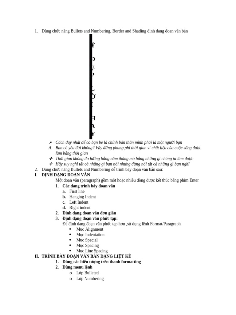 Bài 3. Bullets and Numbering, Border and Shading | PDF