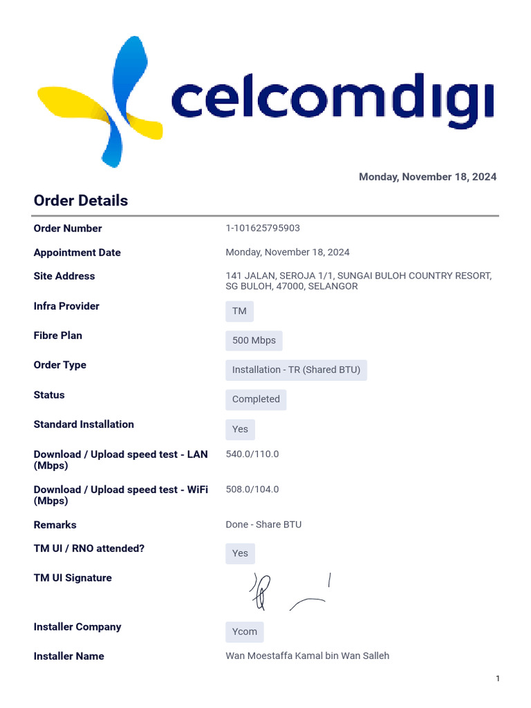 Installation TR Shared Btu 1 101625795903 Mohd Helmi Bin Hamid | PDF ...