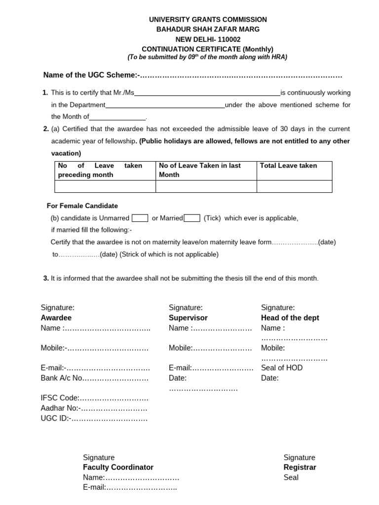 UGC Fellowship Continuation Form | PDF