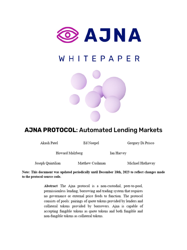 Ajna Protocol: Peer-to-Pool Lending System | PDF | Loans | Interest