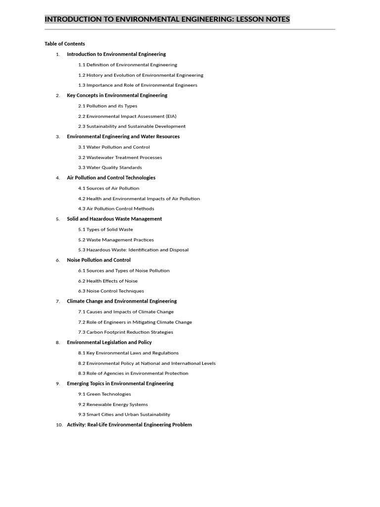 iiNTRODUCTION TO ENVIRONMENTAL ENGINEERING Notes 2 | PDF | Water ...