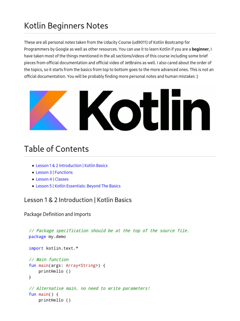 Kotlin Beginners Notes Pdf Integer Computer Science Computing 4539