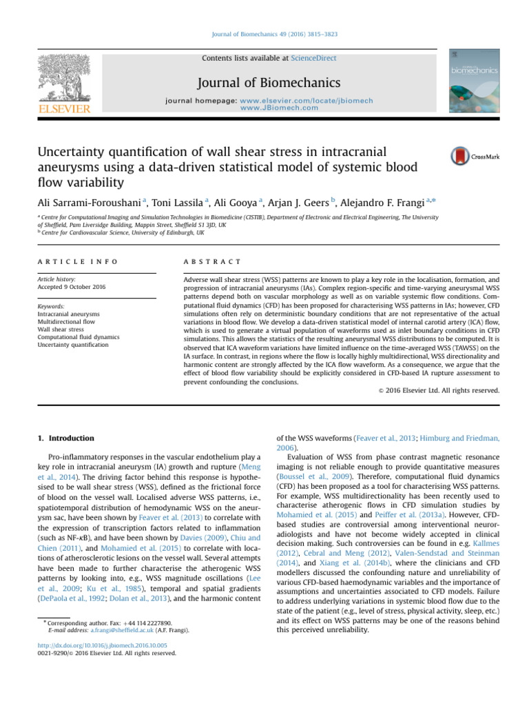 Uncertainty Quantification of Wall Shear Stress Using Data Driven ... Uncertainty Quantification of Wall Shear Stress Using Data Driven ...