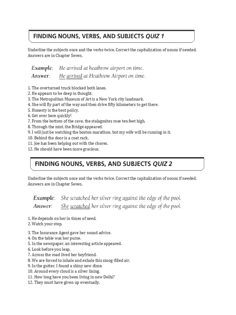 Finding Nouns, Verbs, and Subjects | PDF