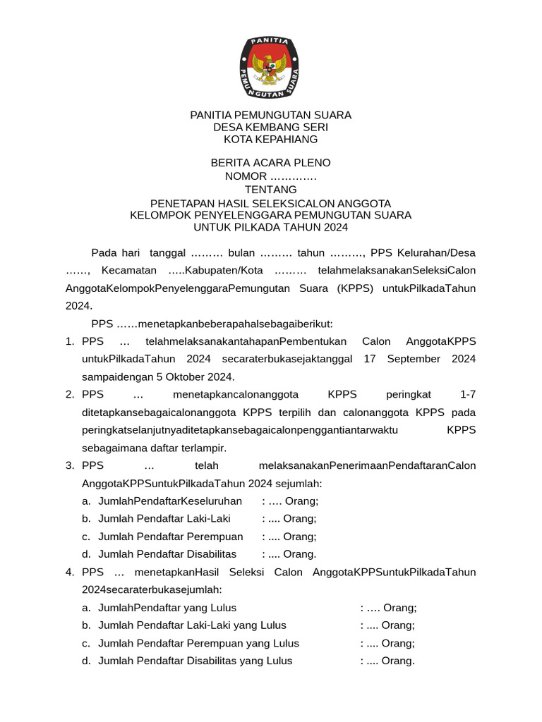 Hasil Seleksi KPPS Pilkada 2024 | PDF