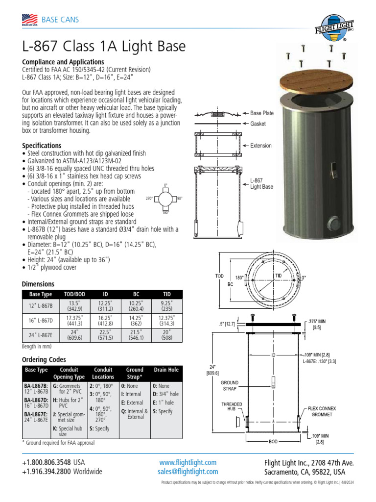 FAA L-867 Light Base Specifications | PDF | Pipe (Fluid Conveyance ...