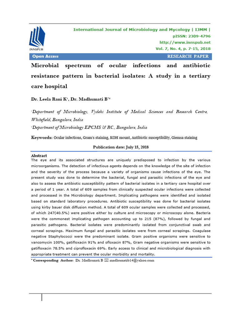 Microbial Spectrum of Ocular Infections and Antibiotic Resistance ...