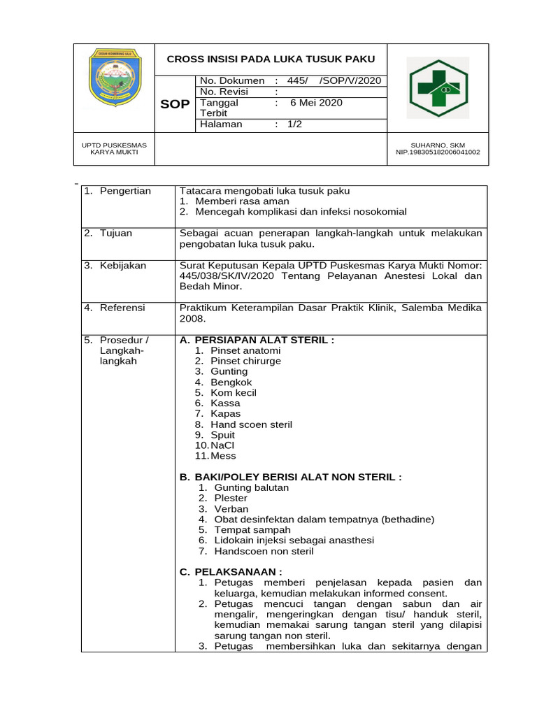 7.6.1 Ep 1 Sop Cross Insisi Pada Luka Tusuk Paku | PDF