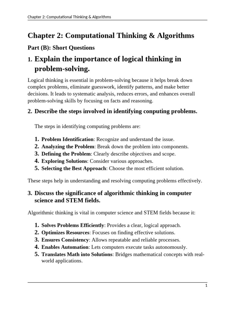 Cantaib Computer Class 9 Keybook Short Chapter 2 B-01 | PDF | Algorithms | Thought