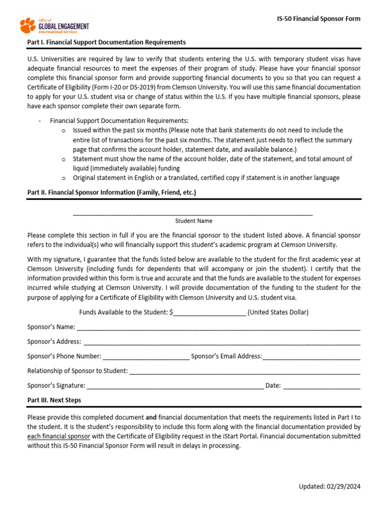 Is50 Financial Sponsor Form | PDF