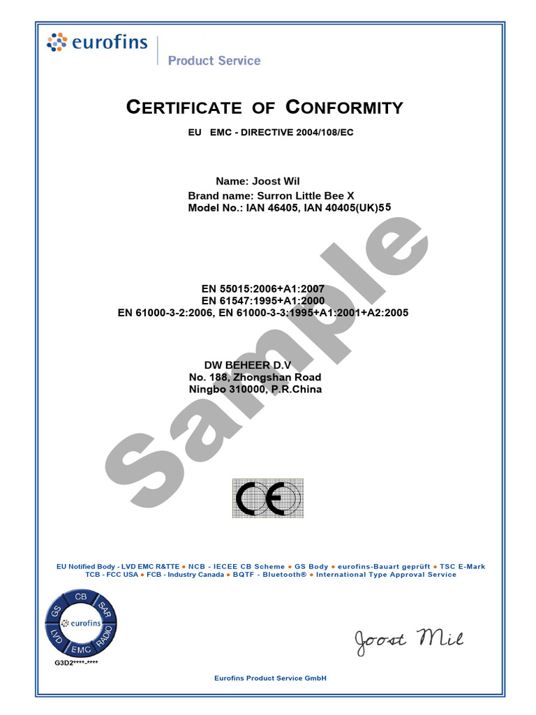 Ce Emc - Coc Licence | PDF | Regulation