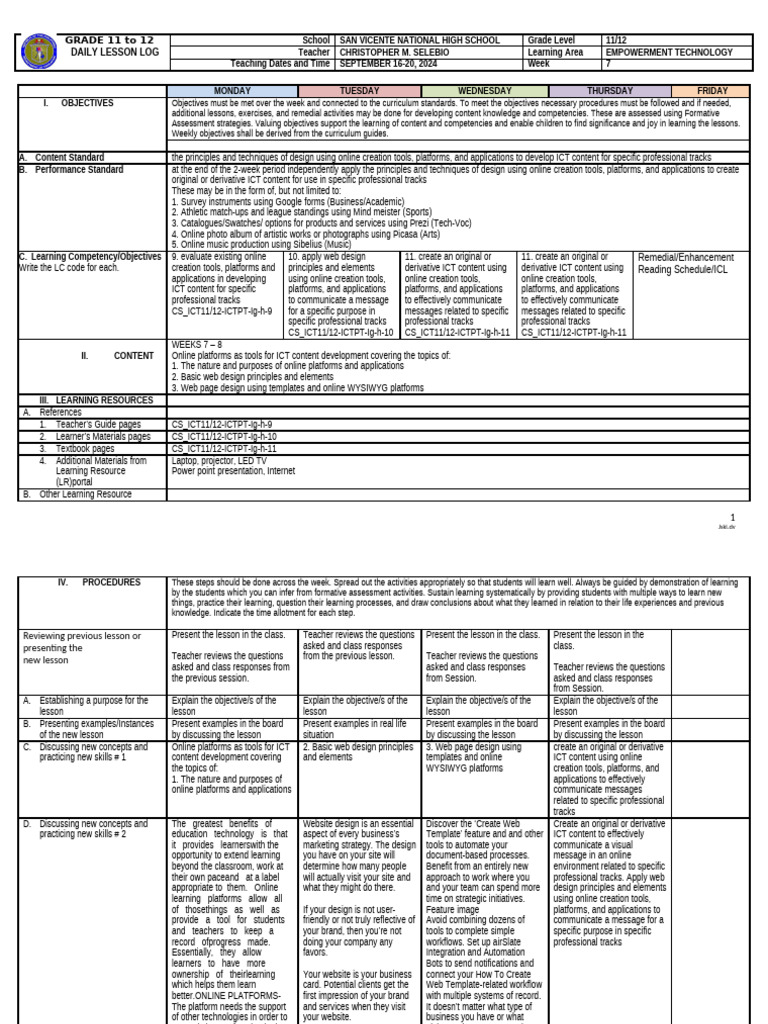 Empowerment Tech Lesson Plan | PDF | Educational Technology | Web Design