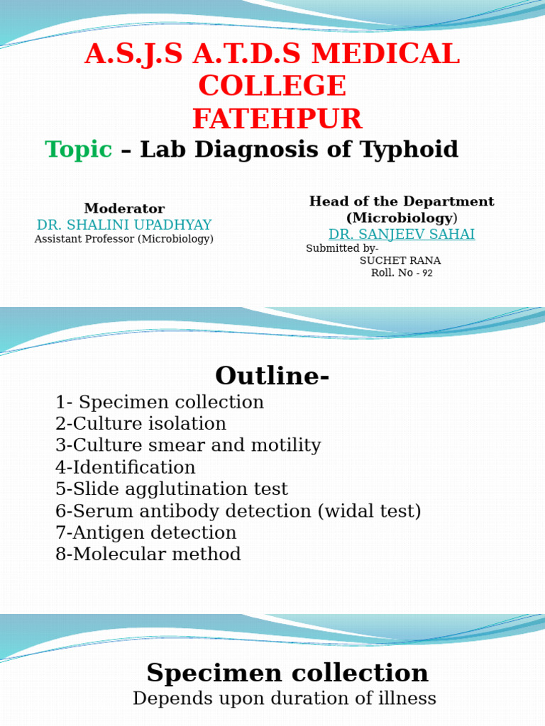 Lab Diagnosis of Typhoid (Microbiology) | PDF | Elisa | Clinical Medicine