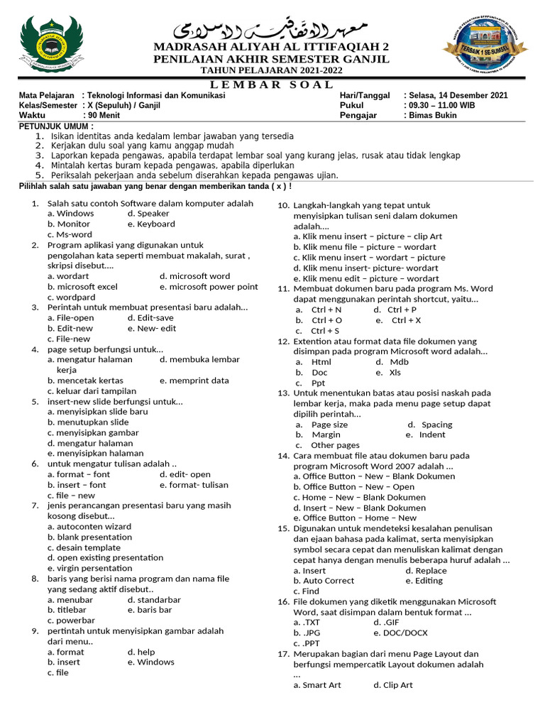 173 Tik Kelas X Kecuali X Ips 1 Bimas Bukin | PDF
