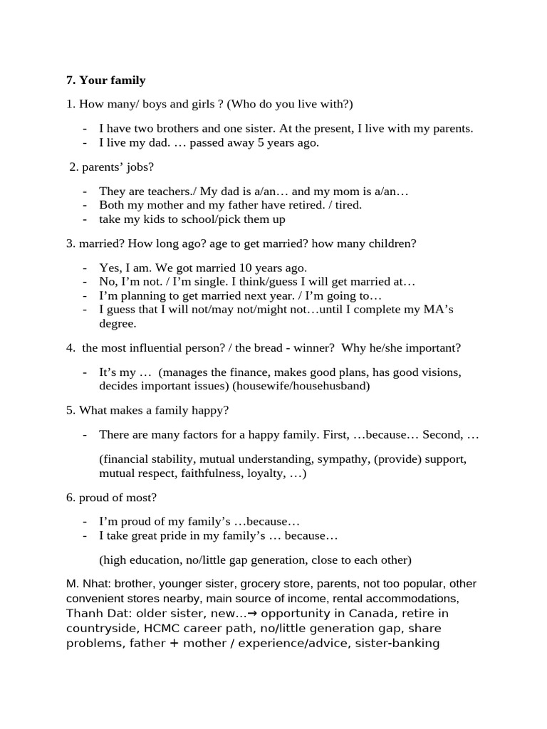 Topic 7 - Your Family | PDF