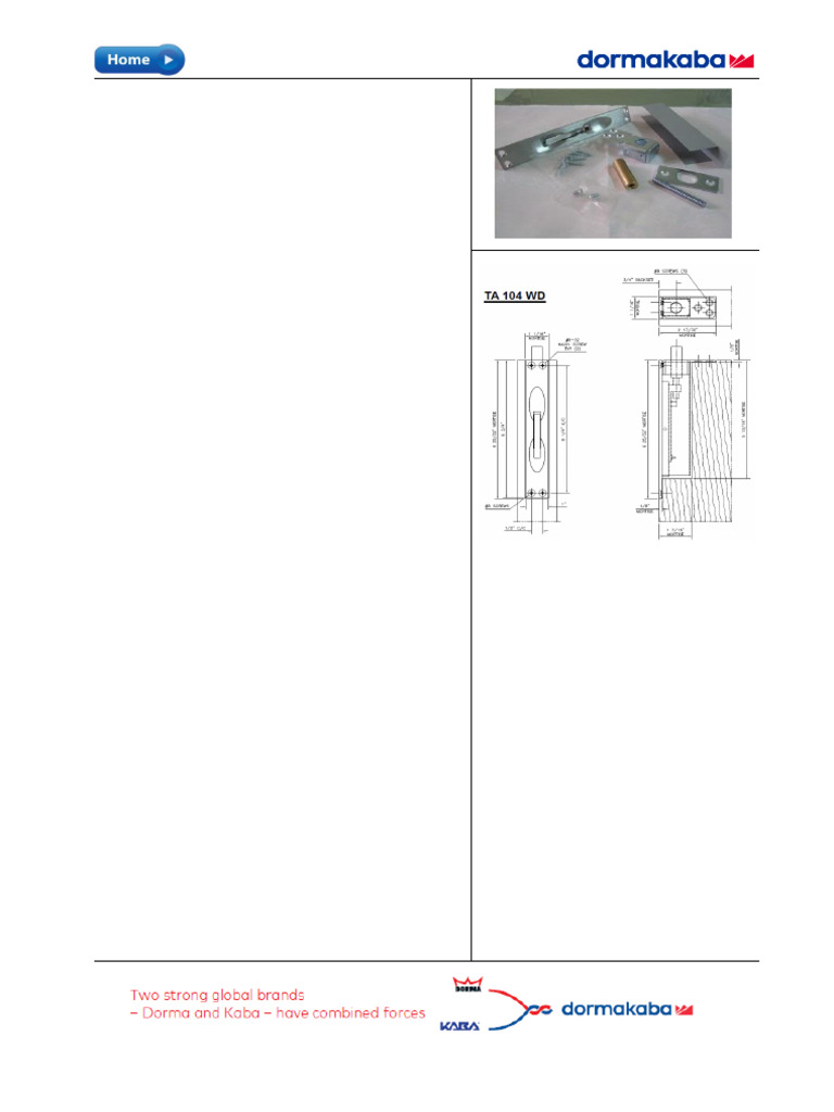 Dorma Extended Flush Bolt for Wood Doors | PDF