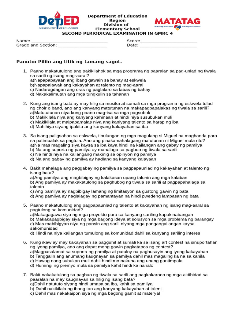 PT - G4 Matatag GMRC4 - Q2 | PDF