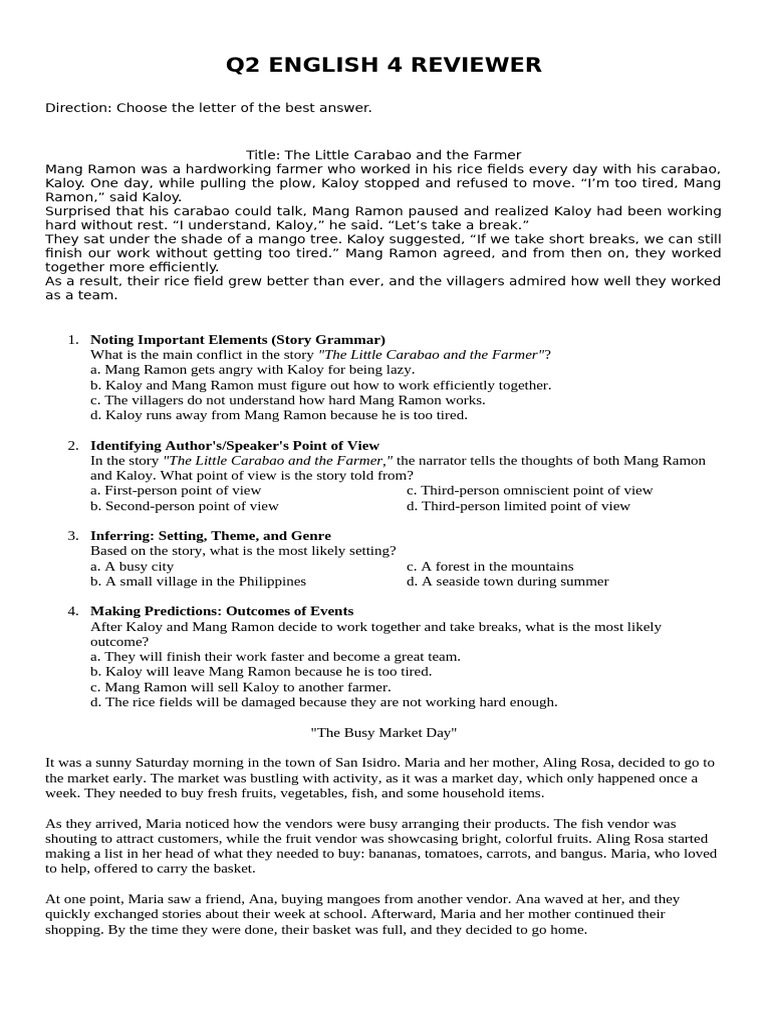 PT - G4 Matatag English 4 - Q2 | PDF | Narration | Gesture