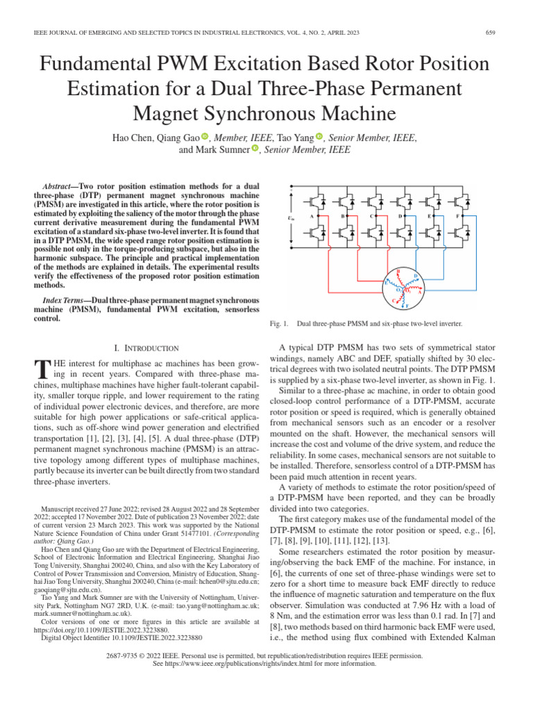 Fundamental Pwm Excitation Based Rotor Position Estimation For A Dual
