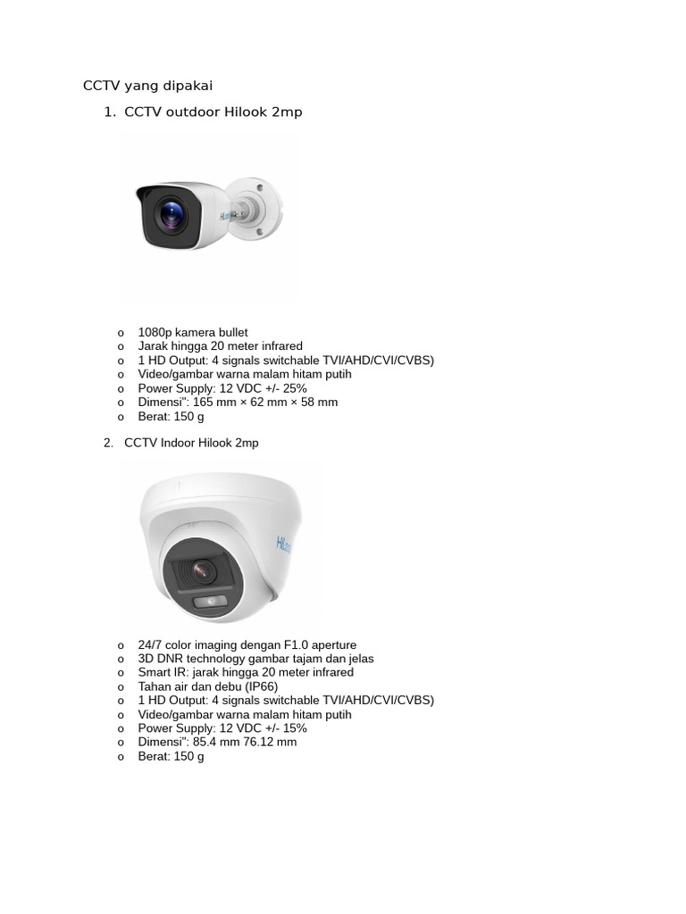 Spesifikasi Alat CCTV Hilook | PDF