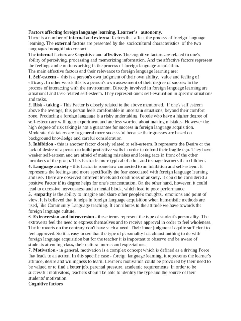 3 Factors Affecting FLL | PDF | Second Language Acquisition | Learning