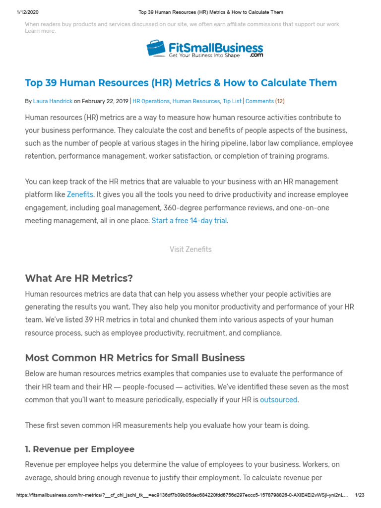 39 Human Resources (HR) Metrics & How To Calculate Them | PDF ...