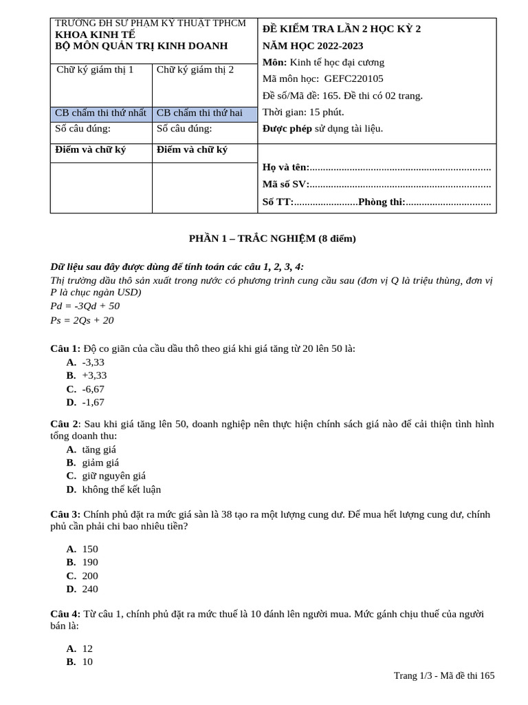 Kth - Kt 02 - 15 Phút - Mã Đề 165 | PDF