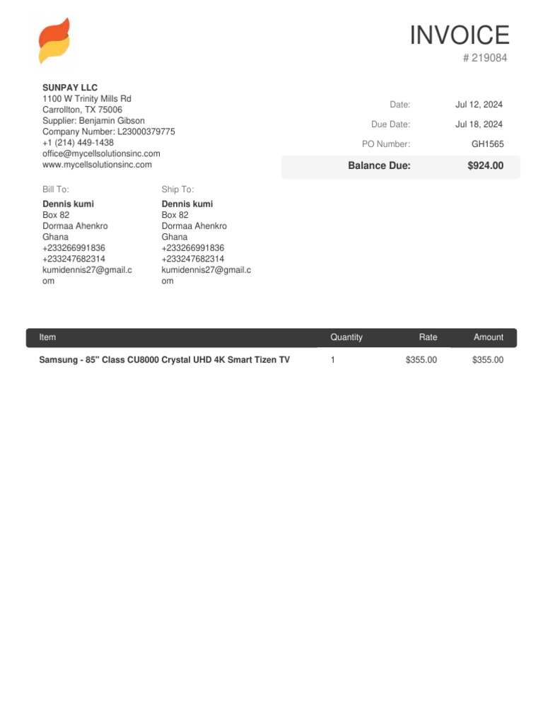 Invoice 219084 | PDF | Electronics | Film And Video Technology