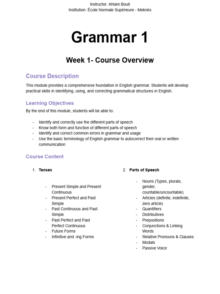 English Grammar Course Overview | PDF