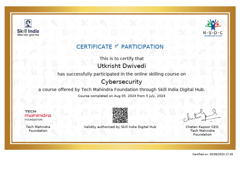 Cyber Security Certificate PDF | PDF
