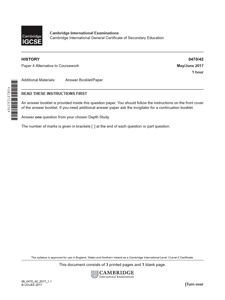 June 2017 (v2) QP - Paper 4 CIE History IGCSE | PDF