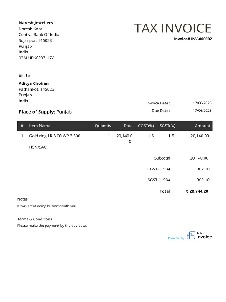 Tax Invoice: Place of Supply: Punjab | PDF