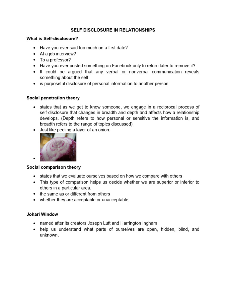 Self Disclosure in Relationships | PDF | Interpersonal Communication | Behavioural Sciences