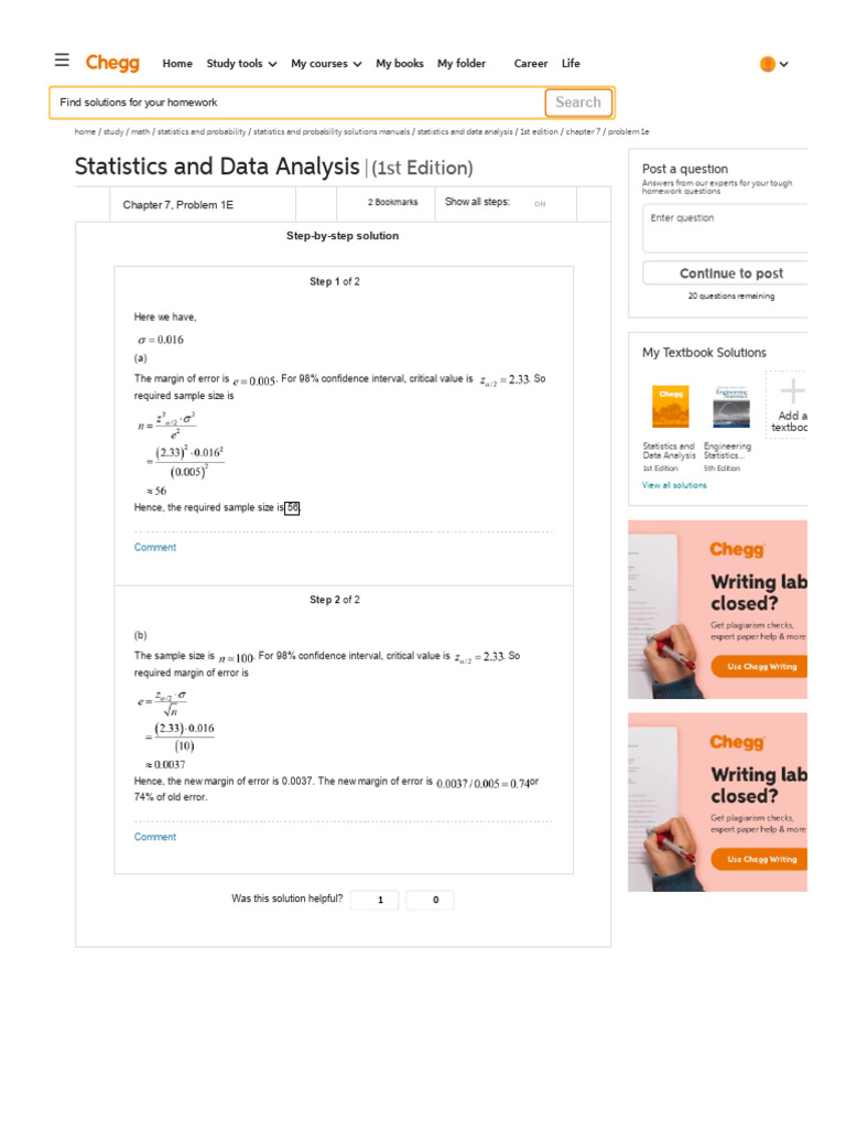 Statistics and Data Analysis: (1st Edition) | PDF | Statistics | Sample ...