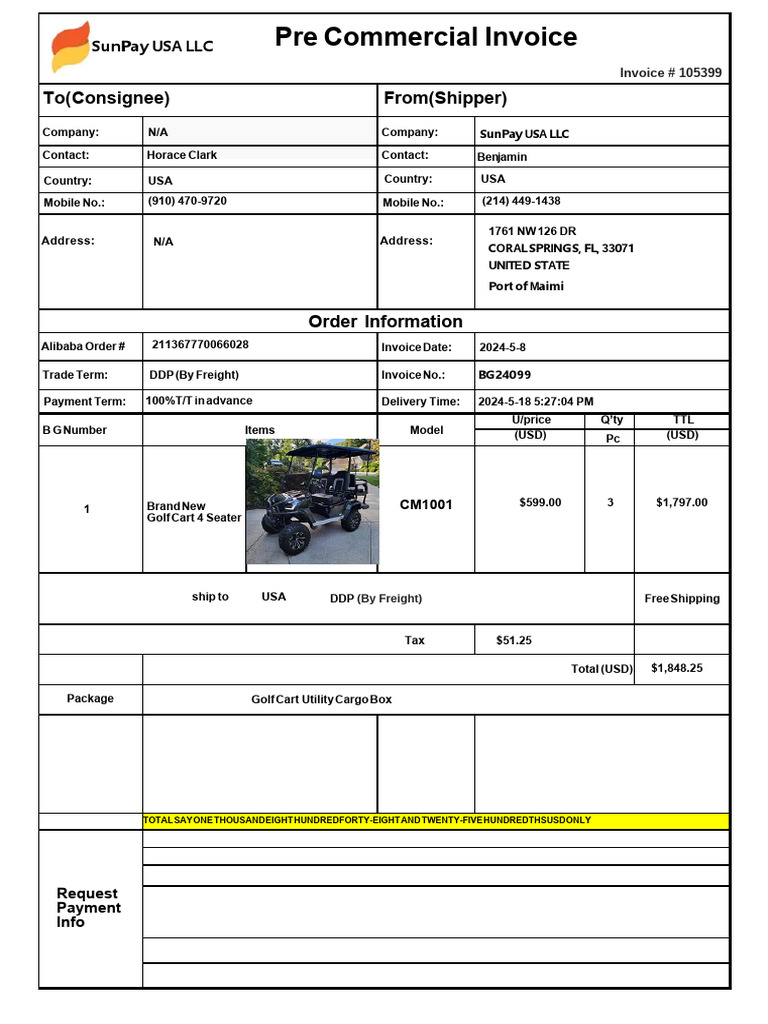 PRE Commercial Invoice - Horace Clark | PDF | Cargo | Logistics