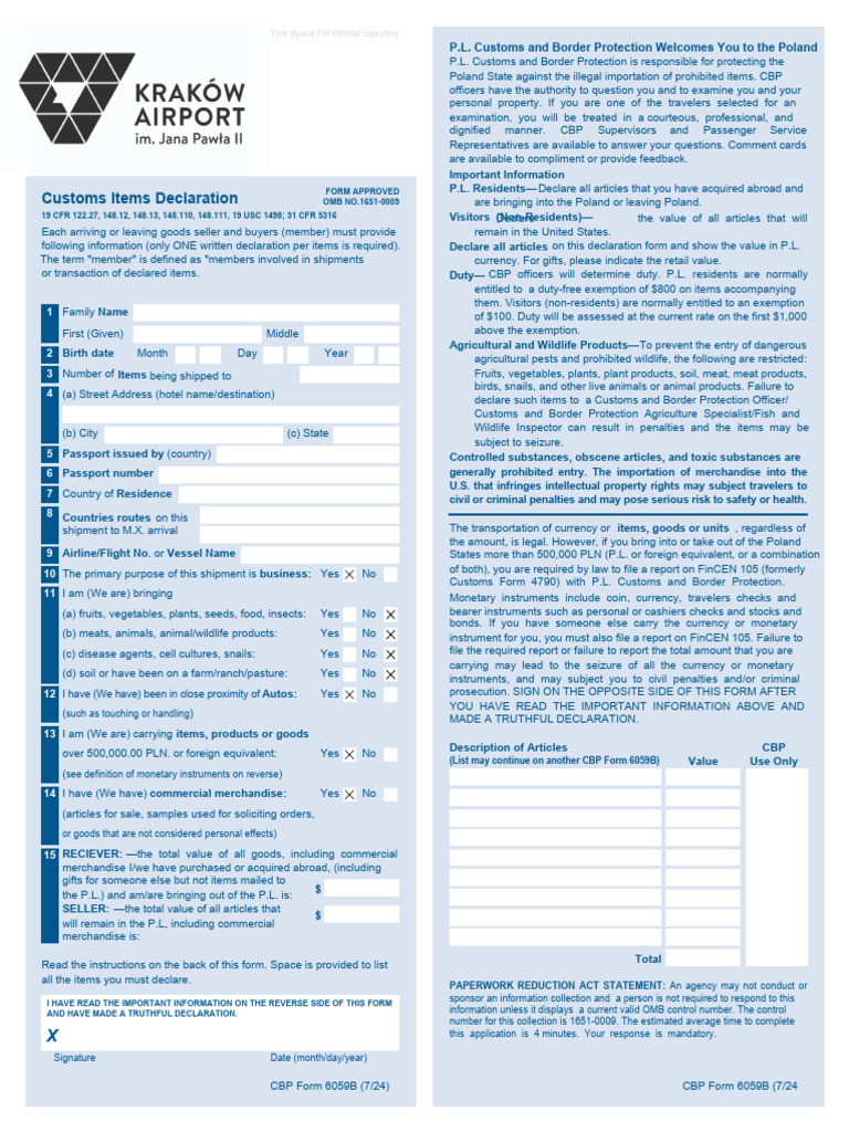 Customs Declaration for Imported Goods | PDF | Customs | U.S. Customs ...