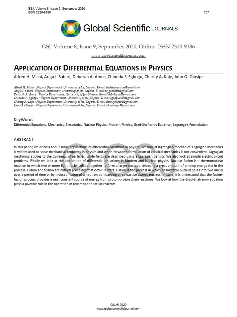 Applications of Differential Equations in Physics | PDF | Nuclear ...