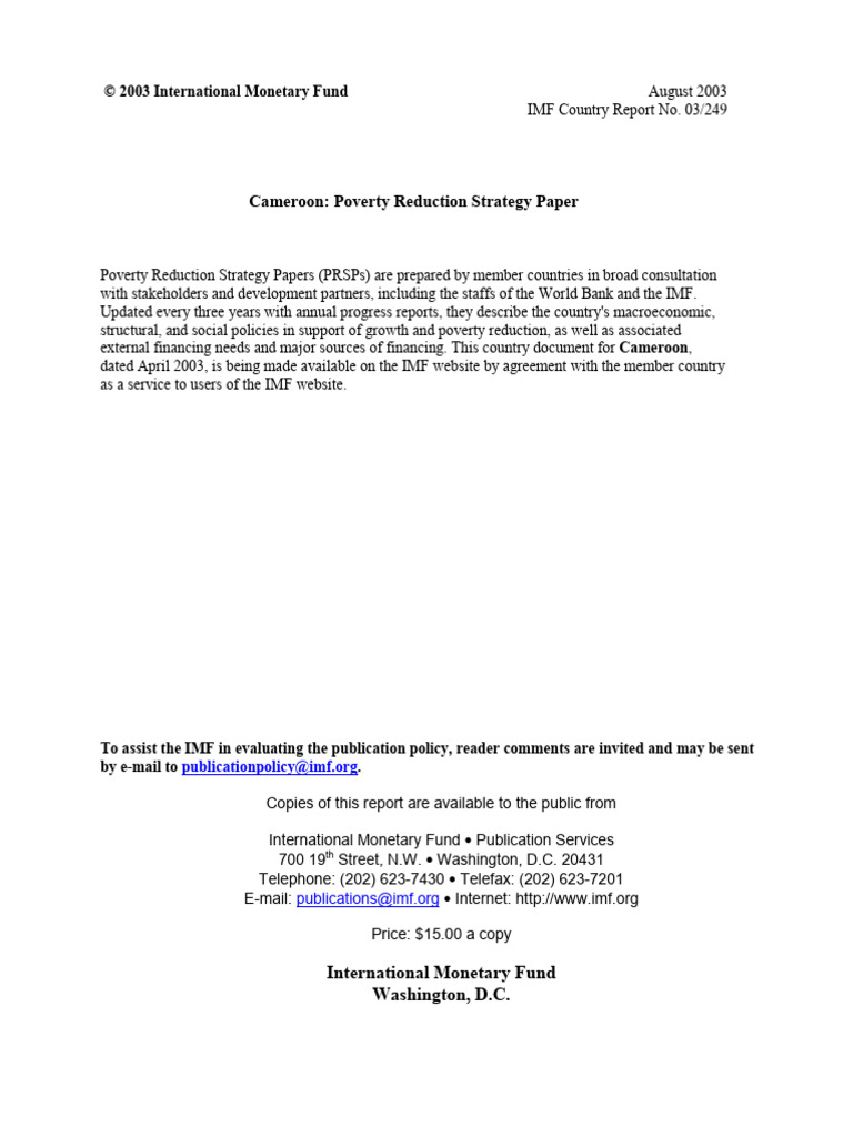 CR 03249 | PDF | Poverty Reduction Strategy Paper | Heavily Indebted ...