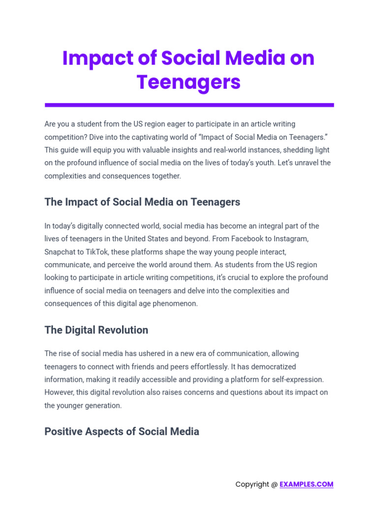 Impact of Social Media On Teenagers | PDF | Social Media | Popular ...