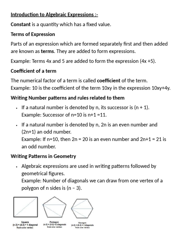 Introduction To Algebraic Expressions | PDF | Factorization | Area