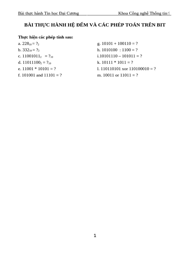 Btth - hệ Đếm Và Các Phép Toán Trên Bit | PDF