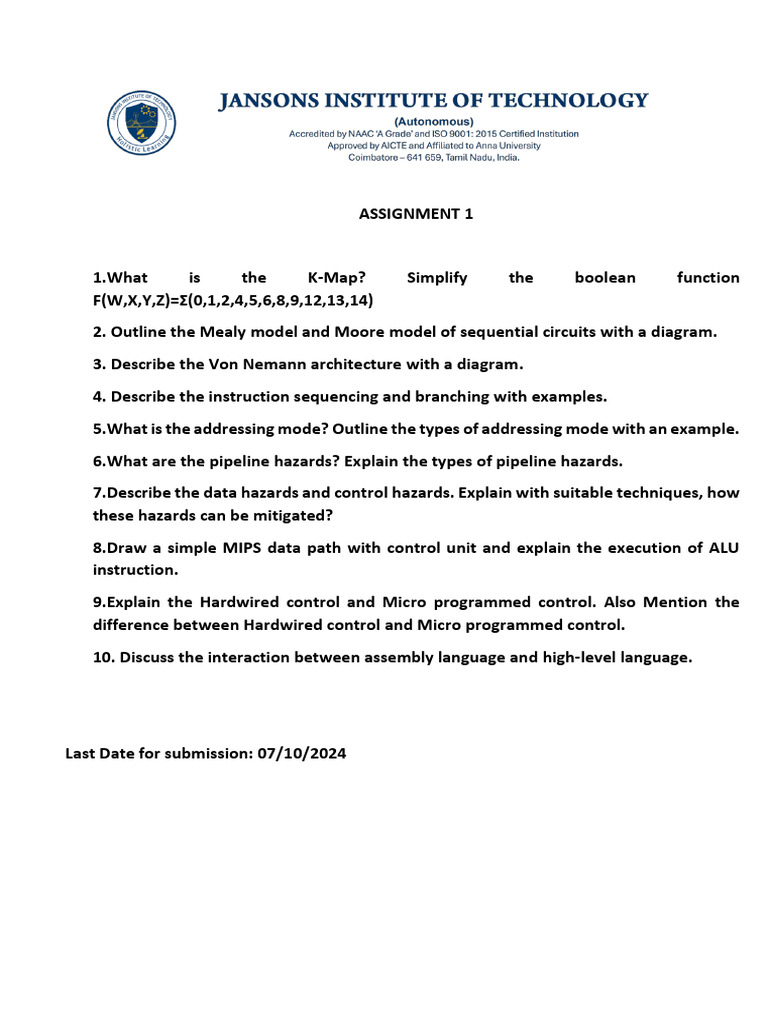 CS3351-DPCO Assignment Questions | PDF